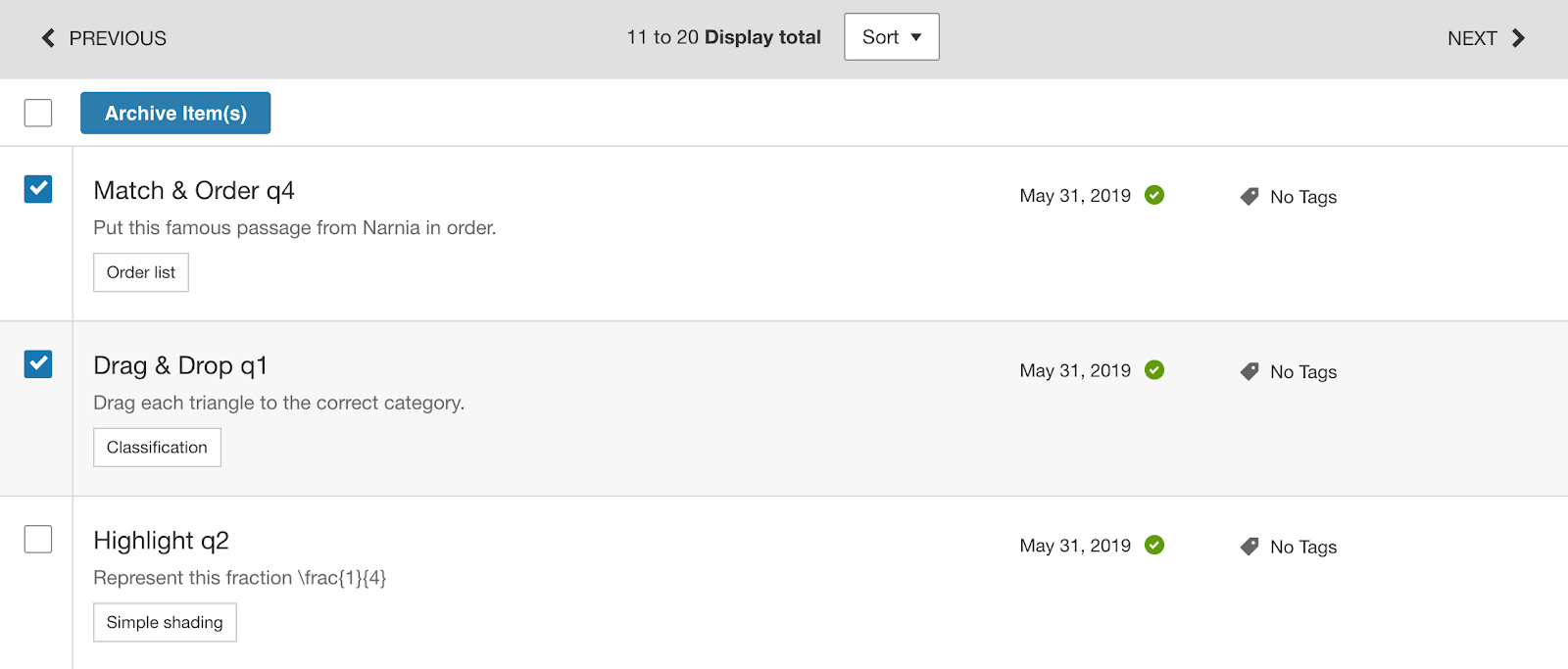 Overview: Archiving Items in Atomic Assessments